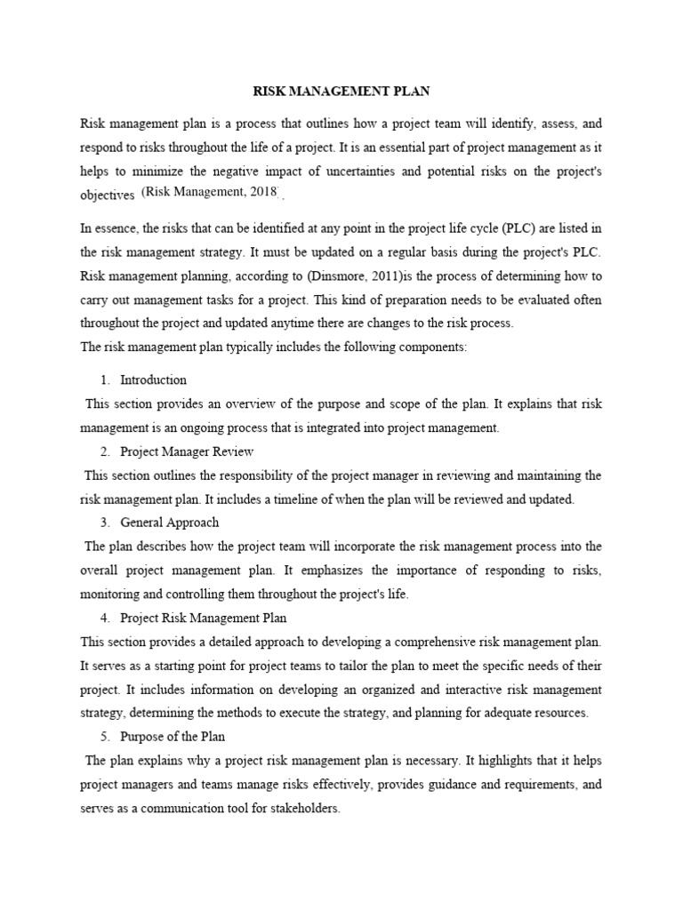 RISK MANAGEMENT PLAN | PDF | Risk Management | Risk