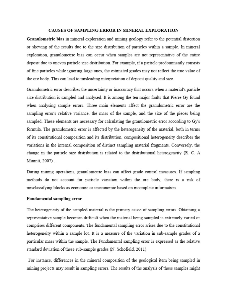 Sampling Error in Mineral Exploration | PDF | Sampling (Statistics) | Error