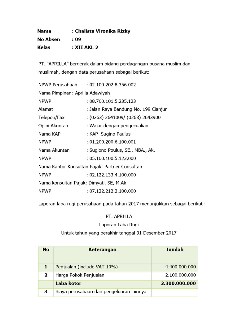 Contoh Rekonsiliasi Fiskal 2017 | PDF