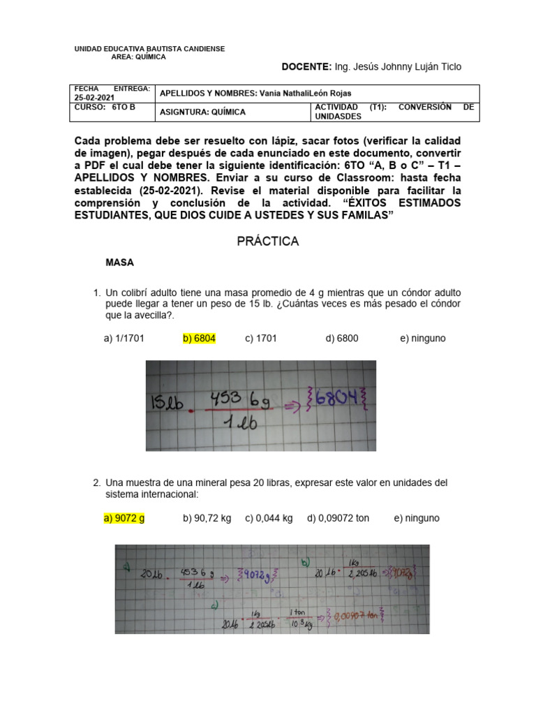 6to Sec Práctica - Conversiones | PDF | Cantidad | Cantidades fisicas