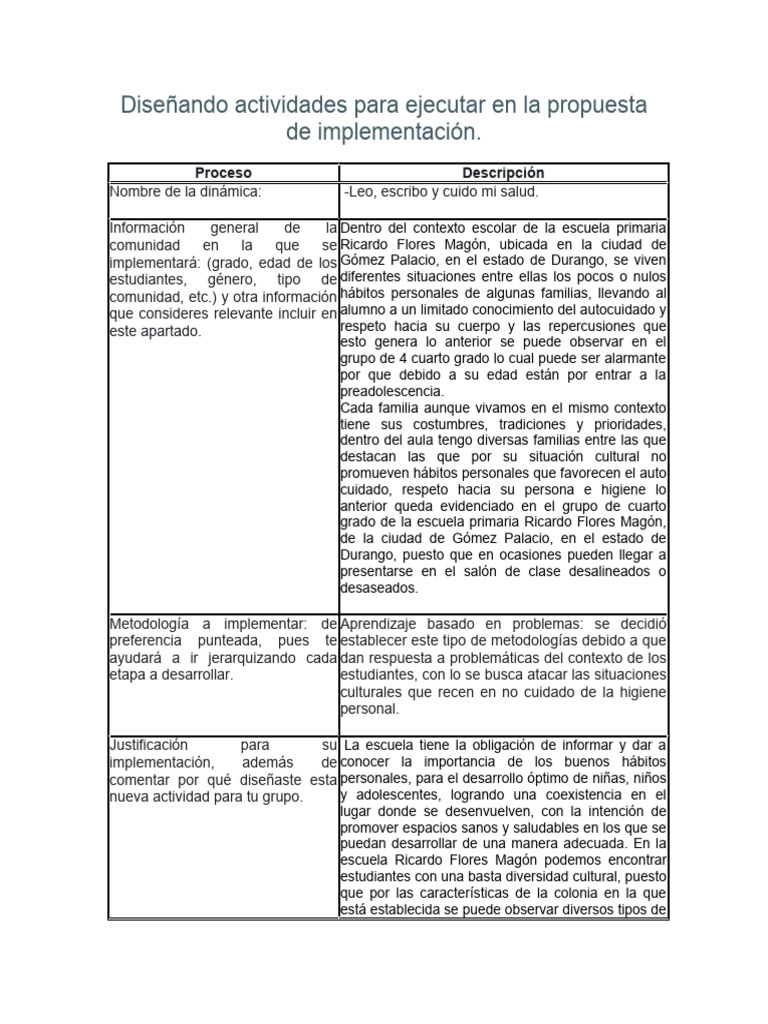 Diseñando Actividades para Ejecutar en La Propuesta de Implementación ...