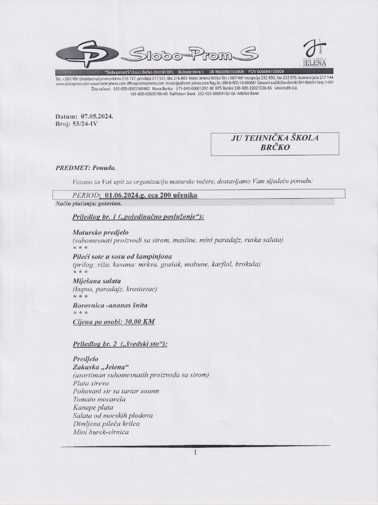 Ponuda Za Matursko Veče | PDF