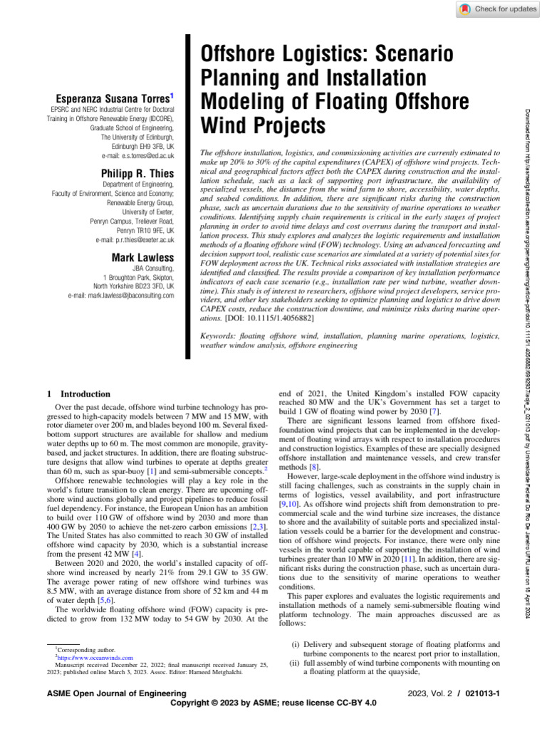 Offshore Logistics - Scenario Planning and Installation Modeling of ...