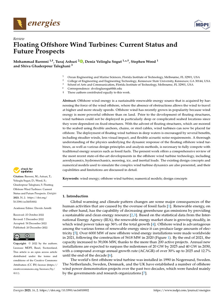 Floating Offshore Wind Turbines Current Status And Pdf Offshore Wind Power Computational