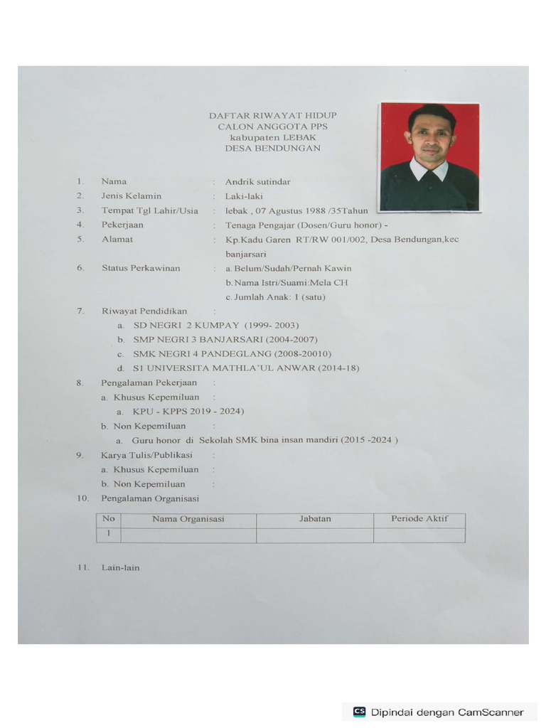 Daftar Riwayat Hidup Andrik | PDF