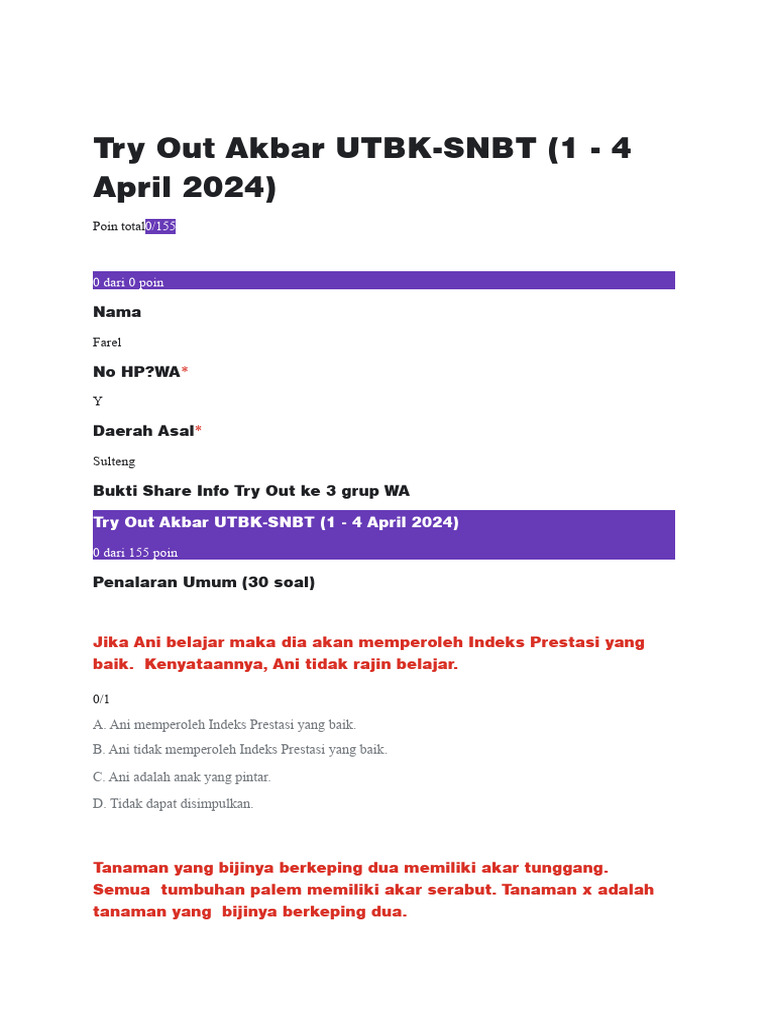 Try Out Utbk | PDF