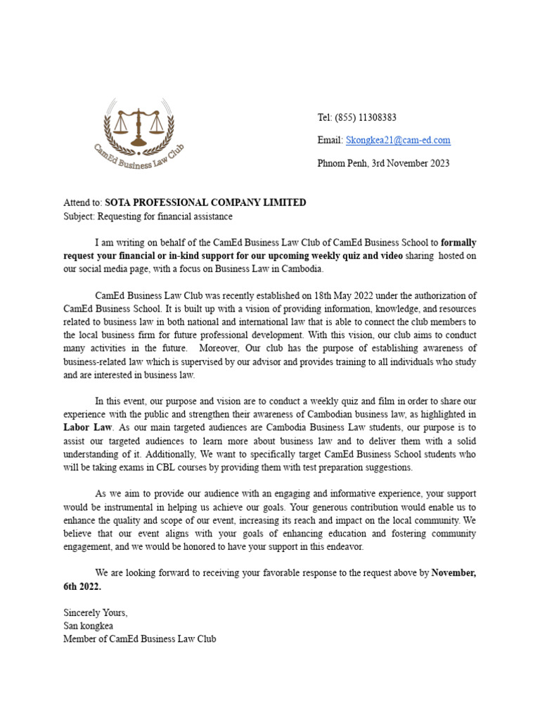 Sponsorship Proposal | PDF | Cambodia | Human Communication