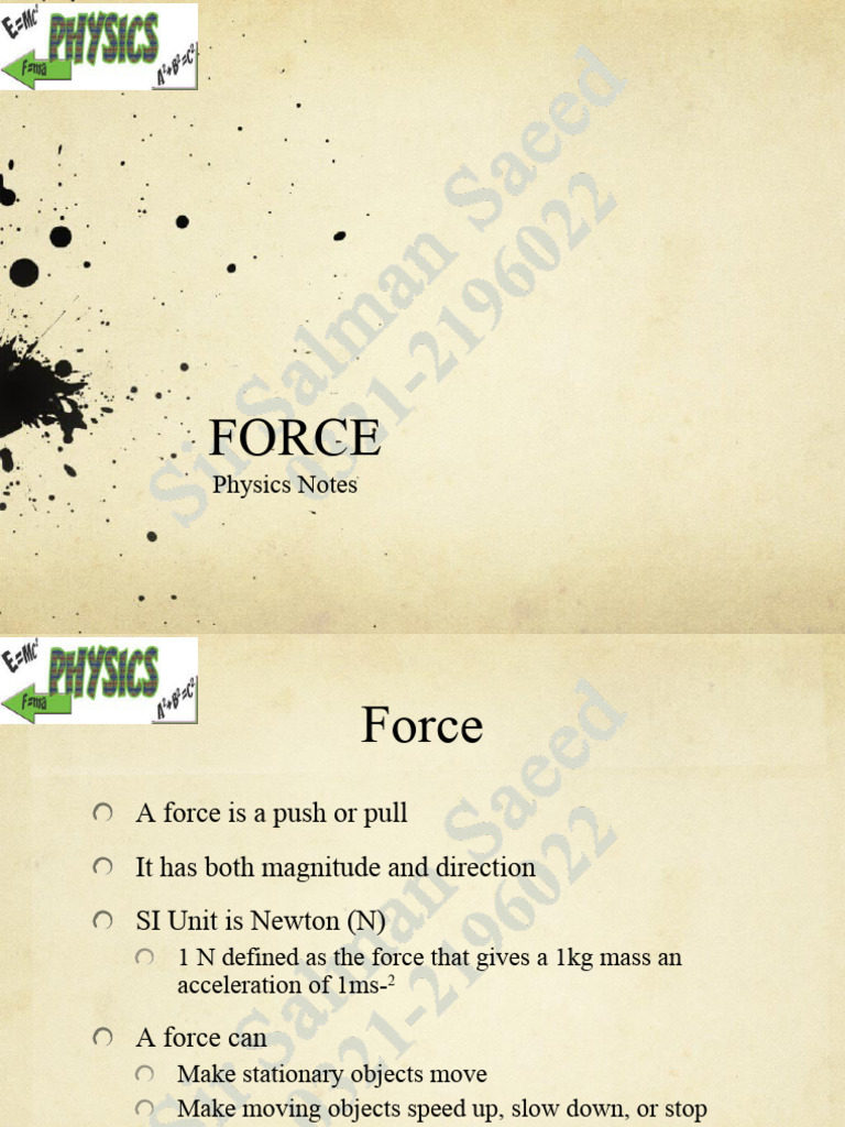 Force and Motion: Class 11 Notes | PDF | Force | Inertia