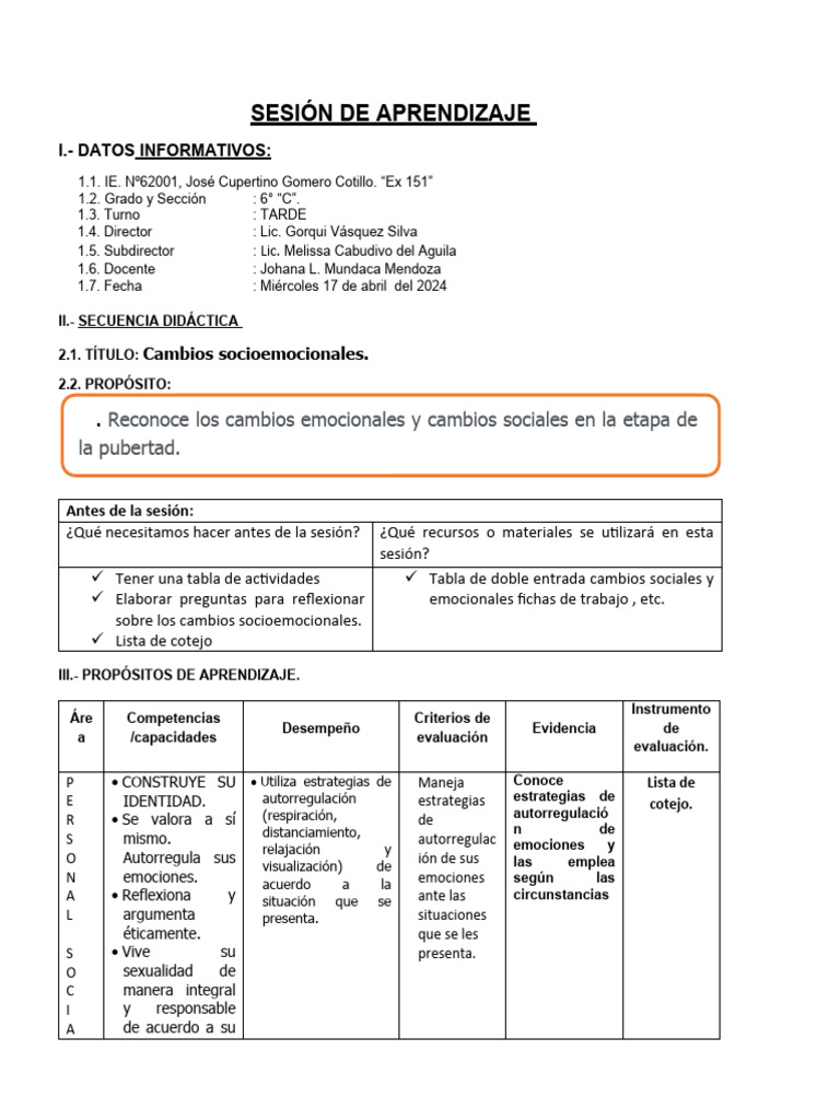 SESION Socioemocionales | PDF | Aprendizaje | Las emociones