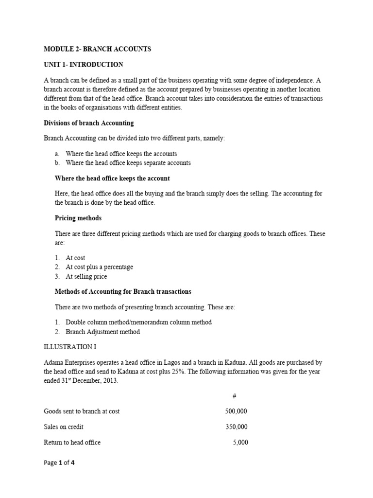 Acc 303 Module 2 - Branch Accounts | PDF | Market (Economics) | Economies
