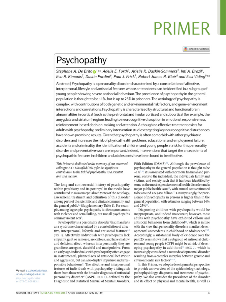 Psychopathy | PDF | Psychopathy | Antisocial Personality Disorder