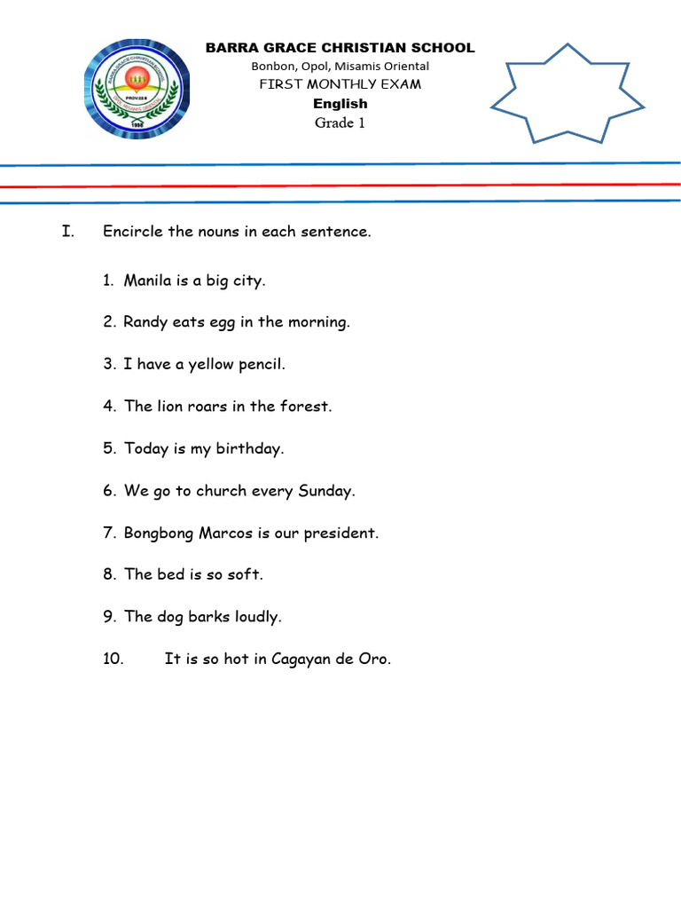 English 1 and 2 First Monthly Exam | PDF | Language Arts & Discipline