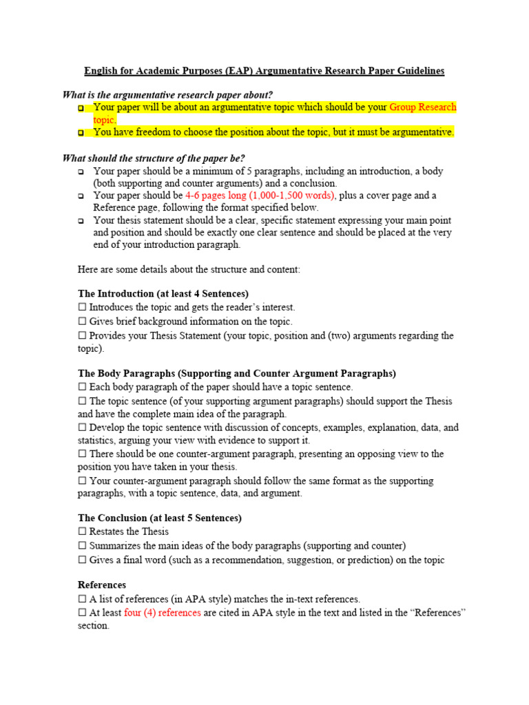 Argumentative Research Paper Guidelines-Updated in Spring 2024 | PDF ...