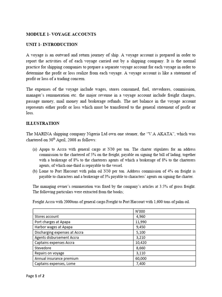 Hacc 303 Module 1 - Voyage Accounts | PDF | Cargo | Shipping