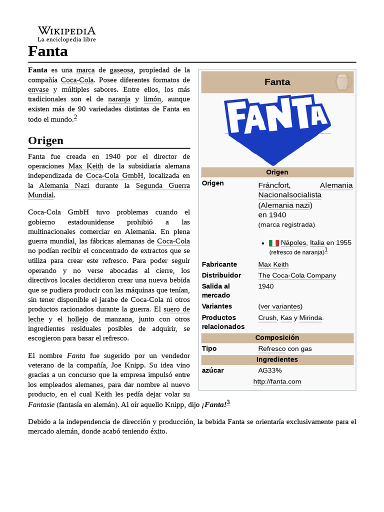 Fanta | PDF | Coca Cola | Bebidas no alcohólicas