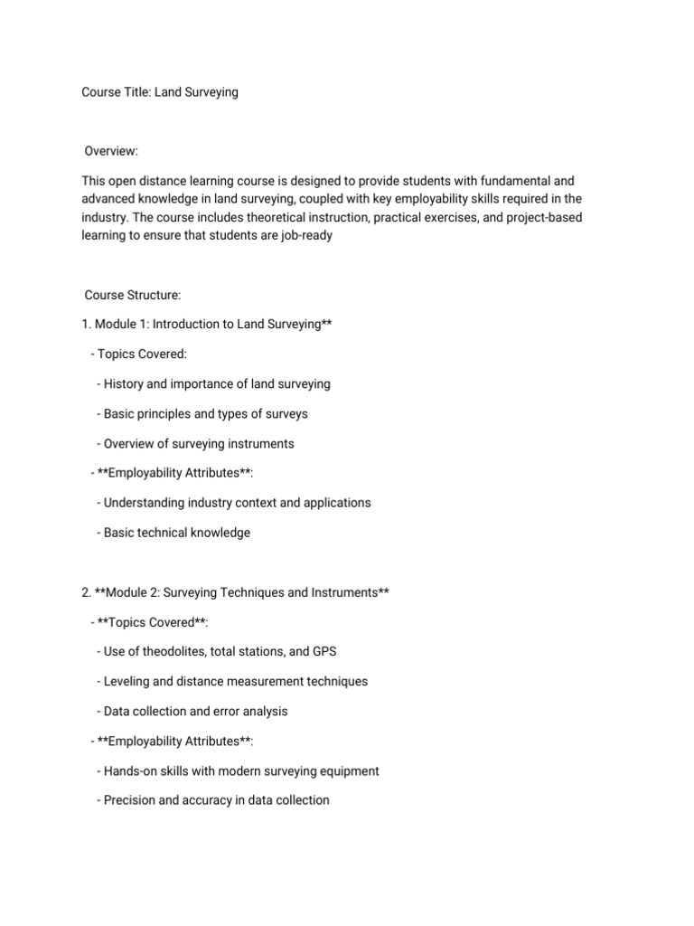 Land Surveying Course Overview | PDF | Surveying | Geographic ...