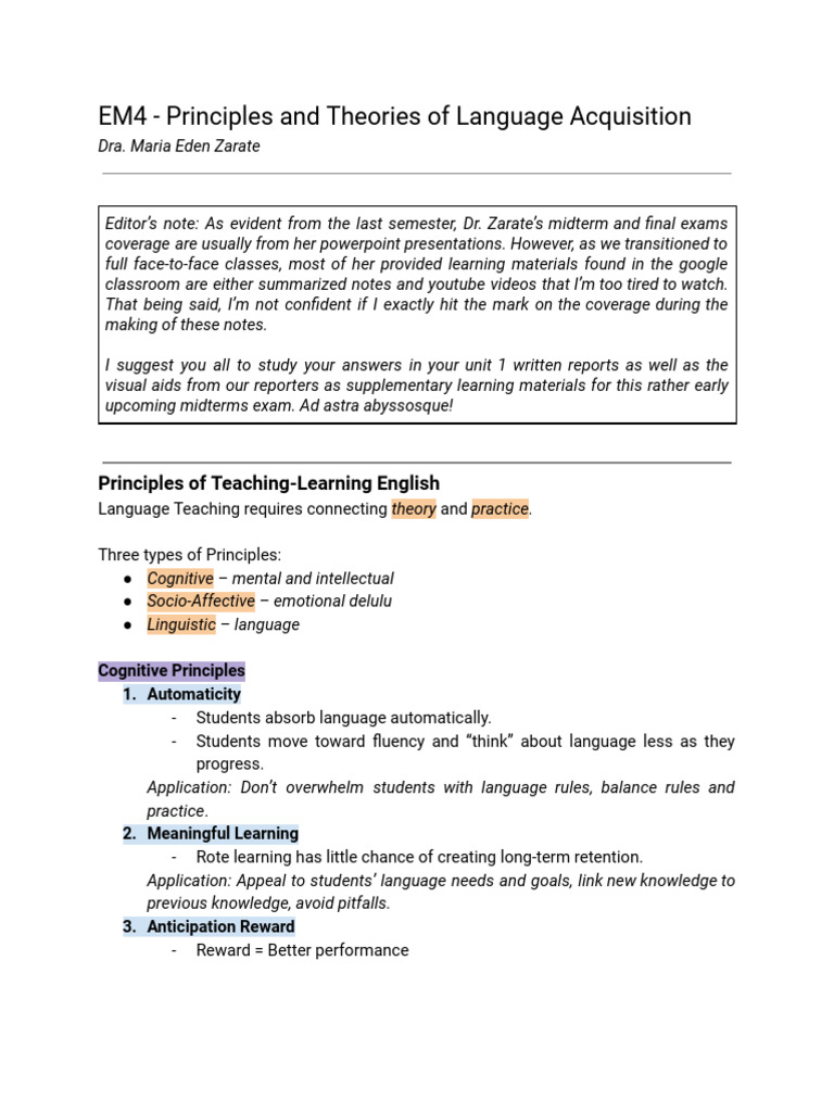 Language Acquisition Principles | PDF | Second Language Acquisition ...