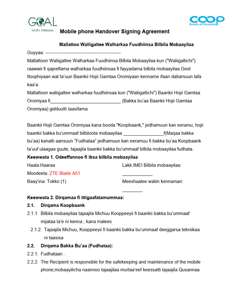 Modified Mobile phone Handover Signing Agreement ed | PDF