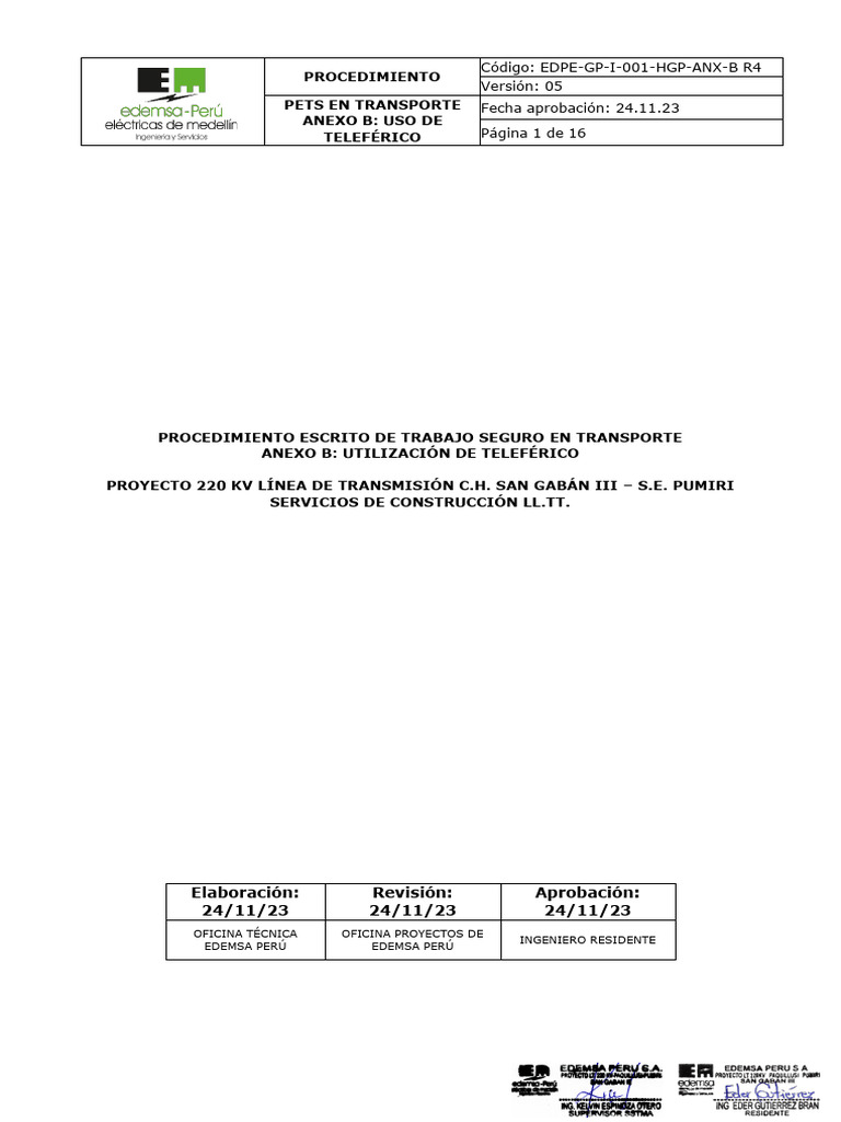 Edpe-Gp-I-001-Hgp-Anx-B R4 Transporte Con Uso de Teleférico | PDF | Cuerda | Tractor
