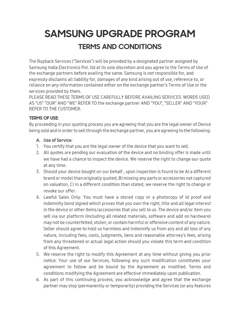 Samsung Upgrade Program: Terms and Conditions | PDF | Legal Liability ...