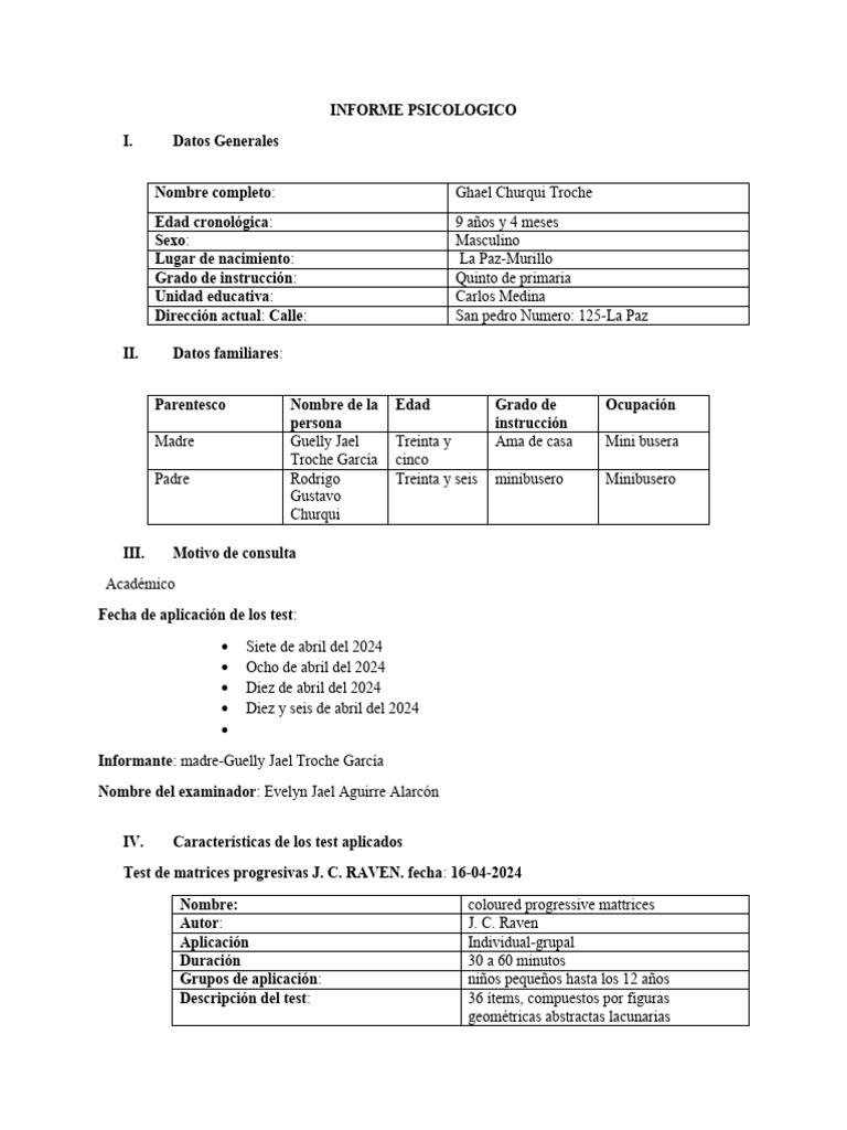 INFORME PSICOLOGICO educativa | PDF | Las emociones | Comportamiento