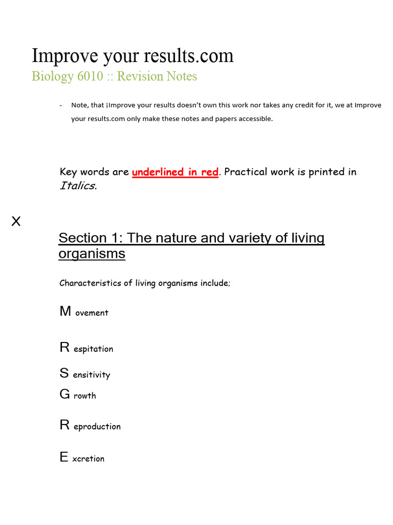 Igcse Biology 6010 Revision Notes Pdf Sexual Reproduction Digestion