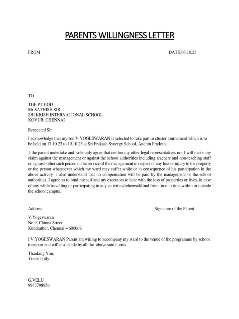 Parent Consent for School Tournament | PDF