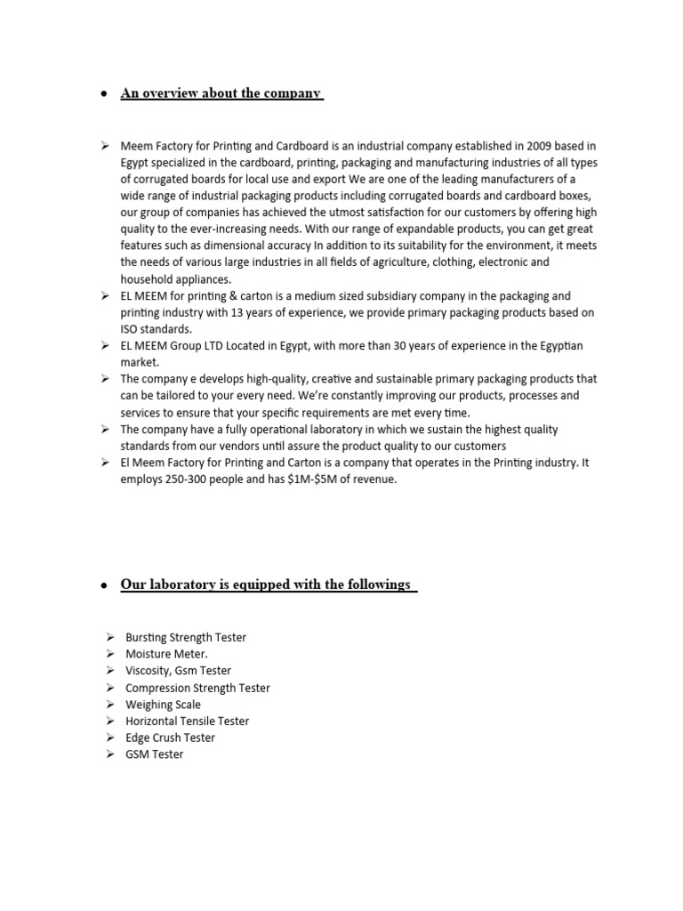 An Overview About The Company | PDF | Paperboard | Packaging And Labeling