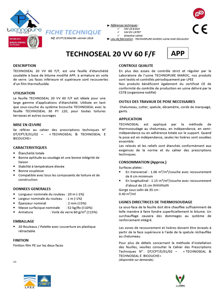 Feuille d'étanchéité TECHNOSEAL 20 VV 60 | PDF