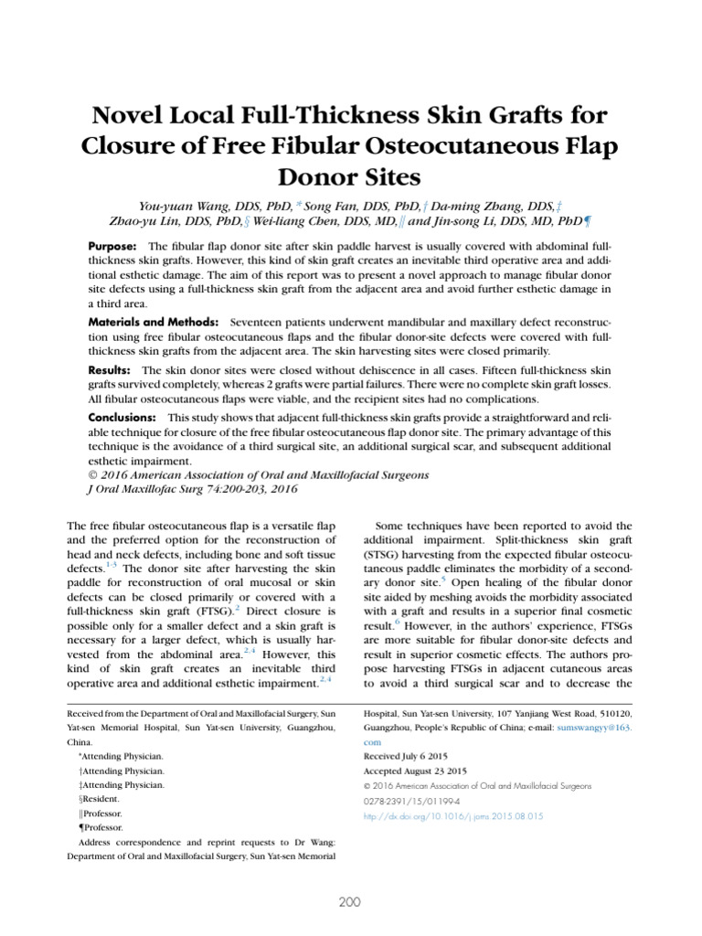 Novel Local Full Thickness Skin Grafts For Closure 2016 Journal of Oral ...