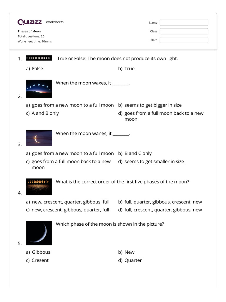 Phases of Moon Quizizz | PDF | Teaching Methods & Materials ...
