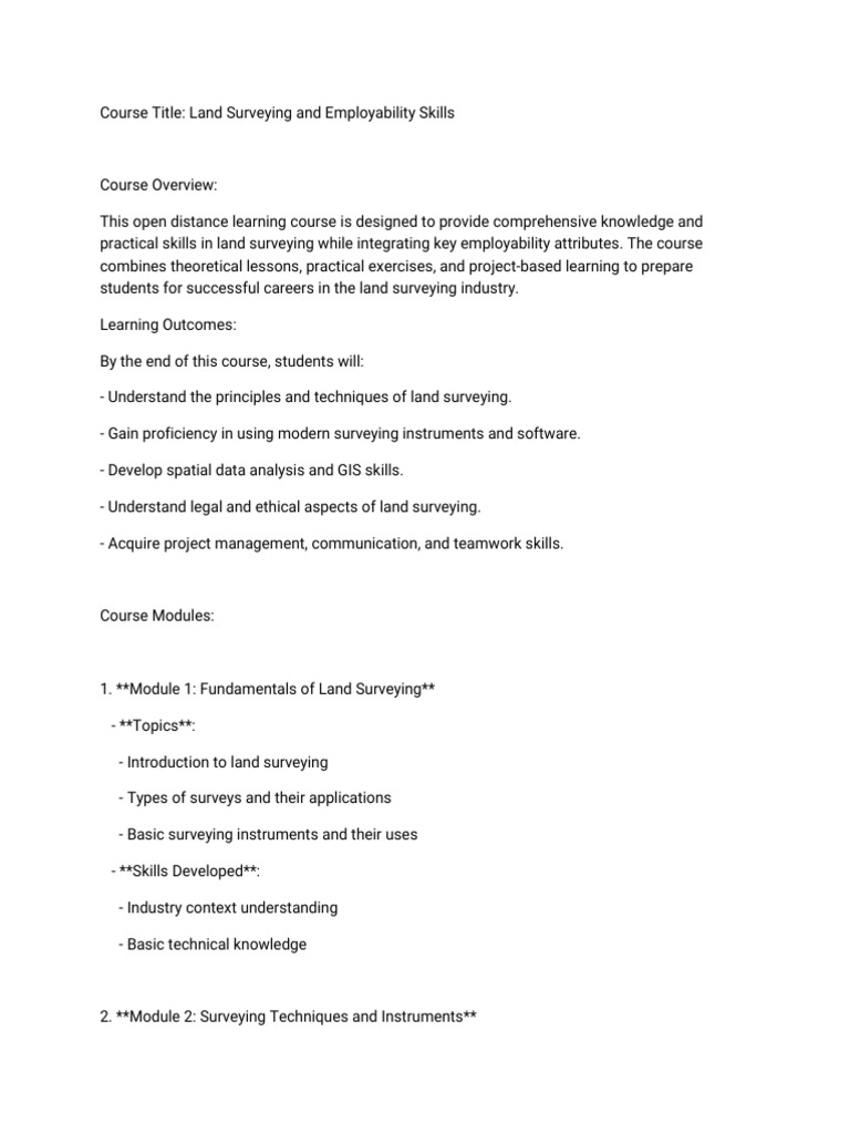 Land Surveying Skills & Employability Course | PDF | Surveying ...