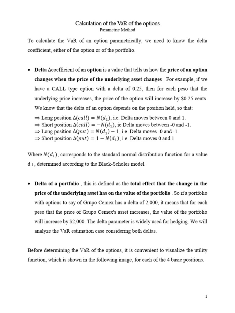 VaR Calculation for Options Using Delta | PDF | Greeks (Finance ...