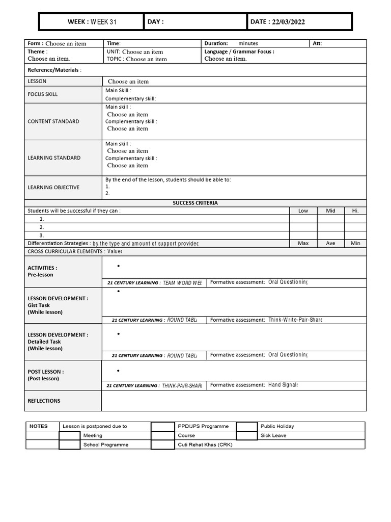 Lesson Plan Template with Assessment | PDF | Cognitive Science | Behavior Modification