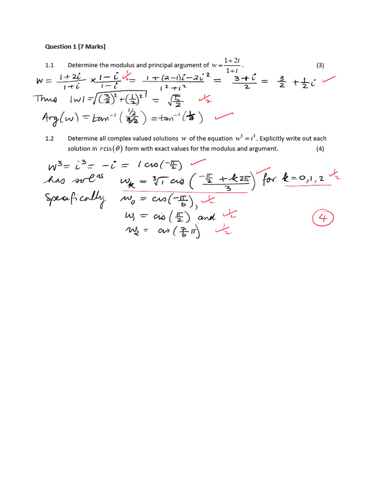 Mathematics 1B Semester Test 1 (V2) Memo | PDF | Complex Number ...