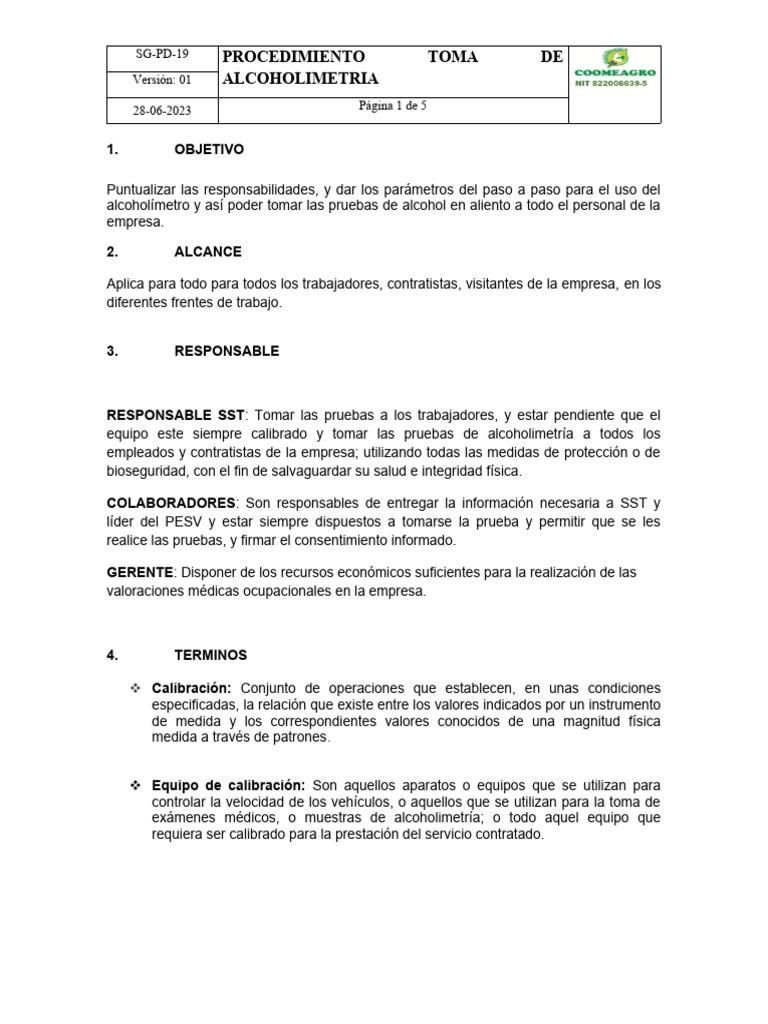 SG-PD-19 PROCEDIMIENTO TOMA DE ALCOHOLIMETRIA | Descargar gratis PDF ...