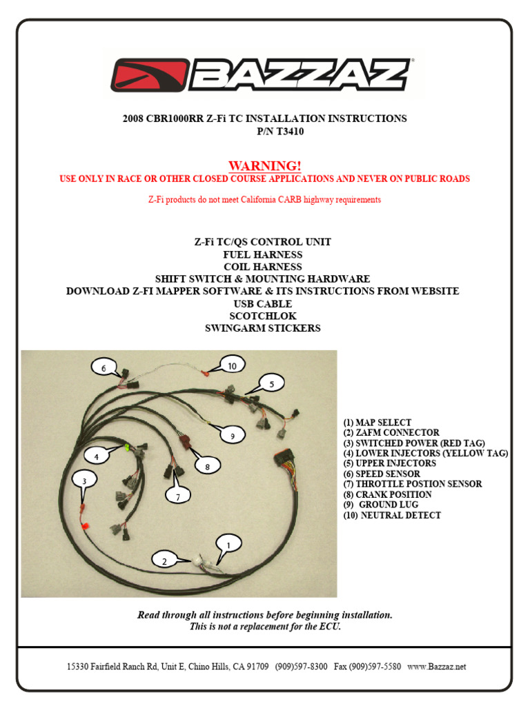 Warning!: 2008 Cbr1000Rr Z-Fi TC Installation Instructions P/N T3410 ...