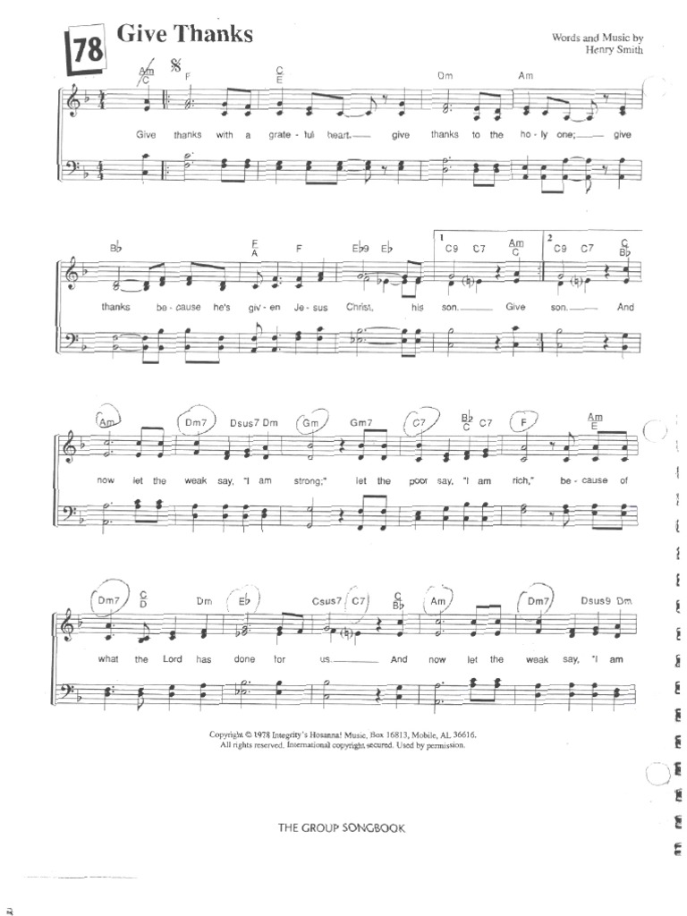 Give Thanks With A Grateful Heart Music Sheet