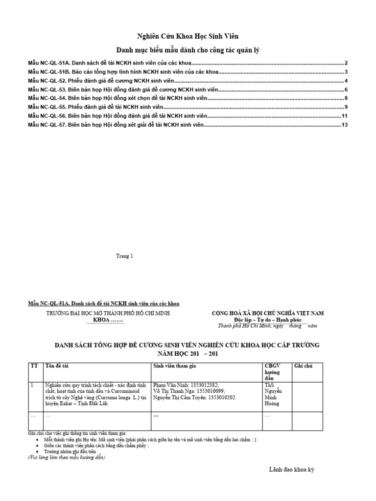 Quy Dinh NCKH SV-2021-Bieu Mau Cho Quan Ly | PDF