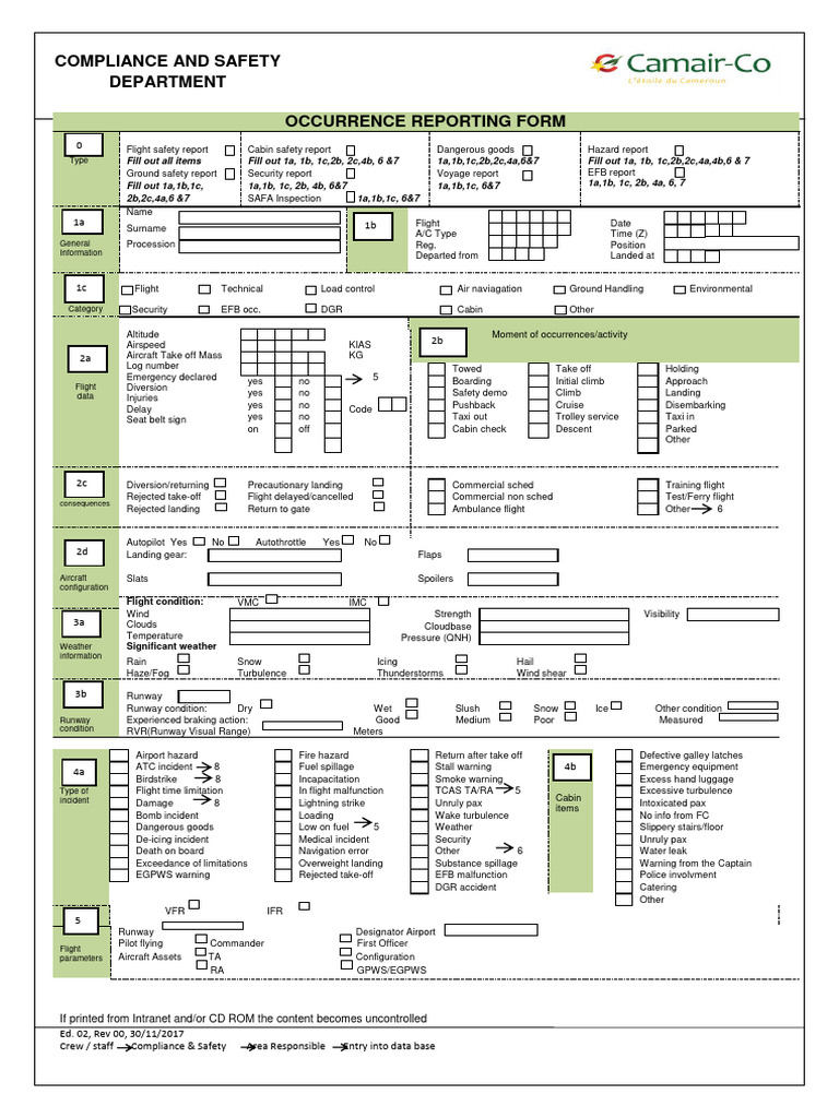 Occurrence Reporting Form Guide | PDF | Transport | Aviation