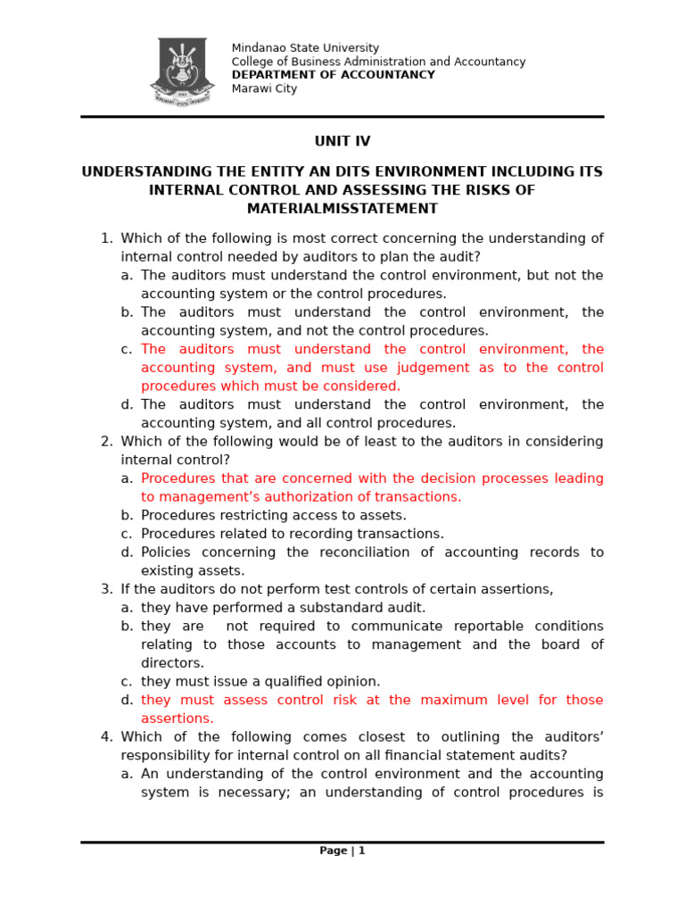 Ap Unit 4 | PDF | Internal Control | Audit