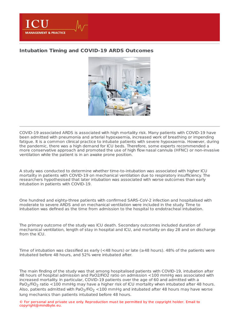 Intubation Timing and Covid 19 Ards Outcomes | PDF | Intensive Care ...