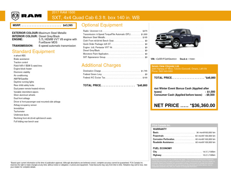 2017 Ram 1500 Window Sticker | PDF | Fuel Economy In Automobiles ...