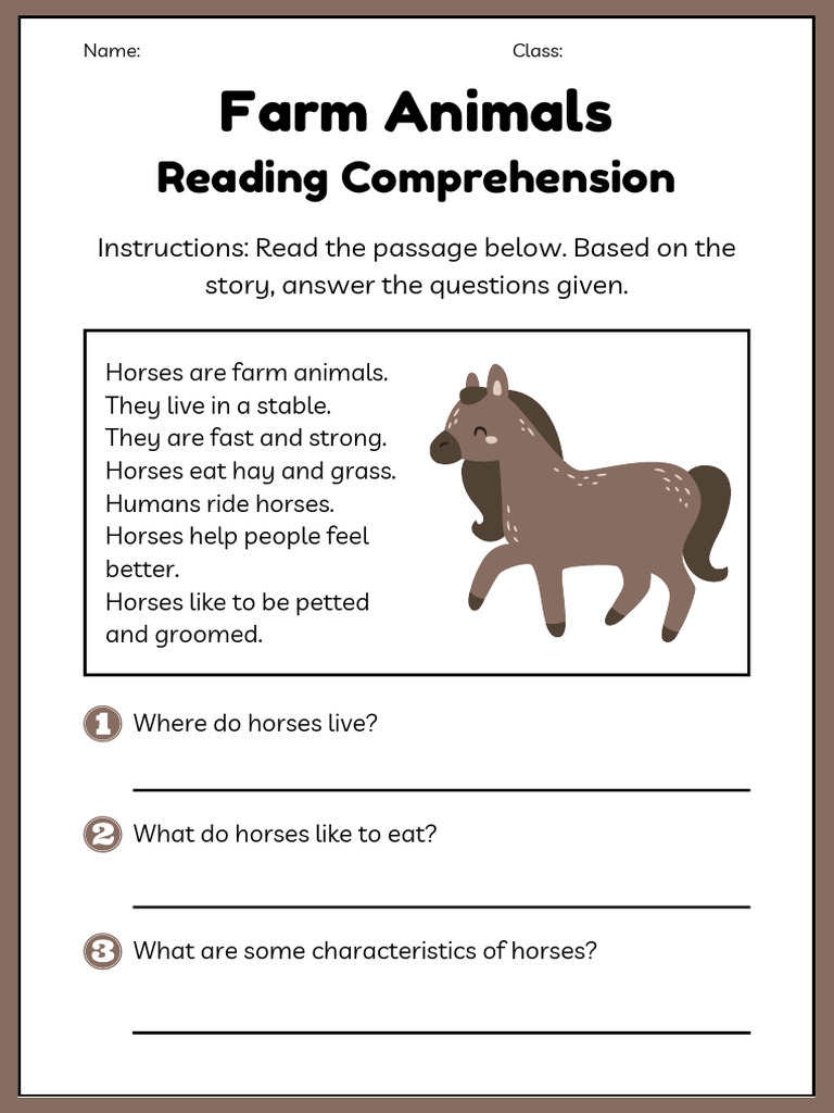 Colourful Minimalist Farm Animals Reading Comprehension English Worksheet | PDF | Sheep | Horses
