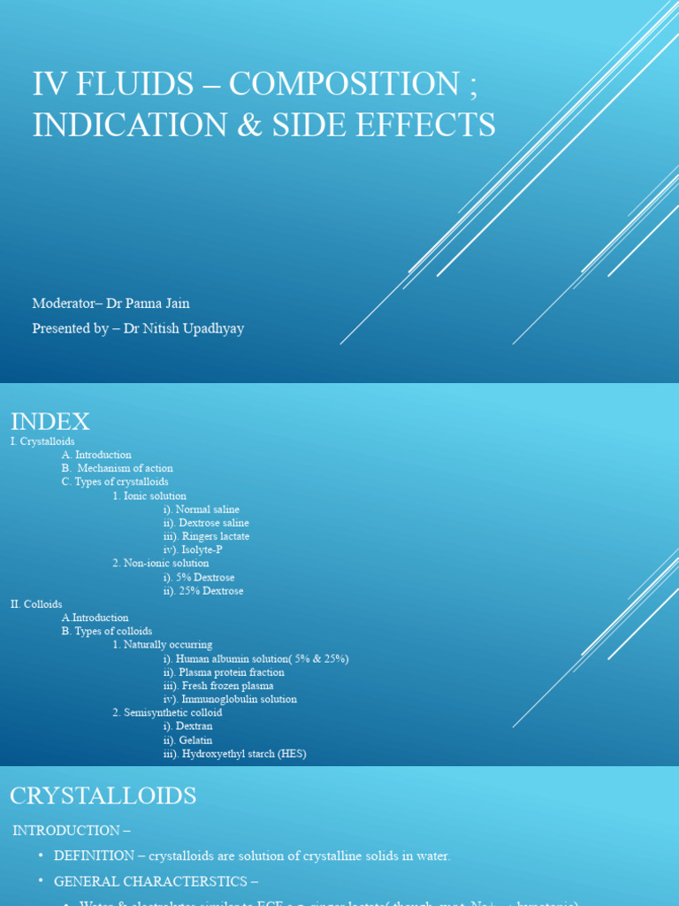 55.IV Fluids – Composition | PDF | Saline (Medicine) | Intravenous Therapy