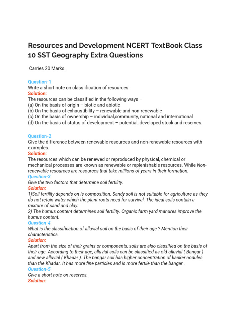 Resources and Development Ncert Textbook Class 10 SST Geography Extra ...