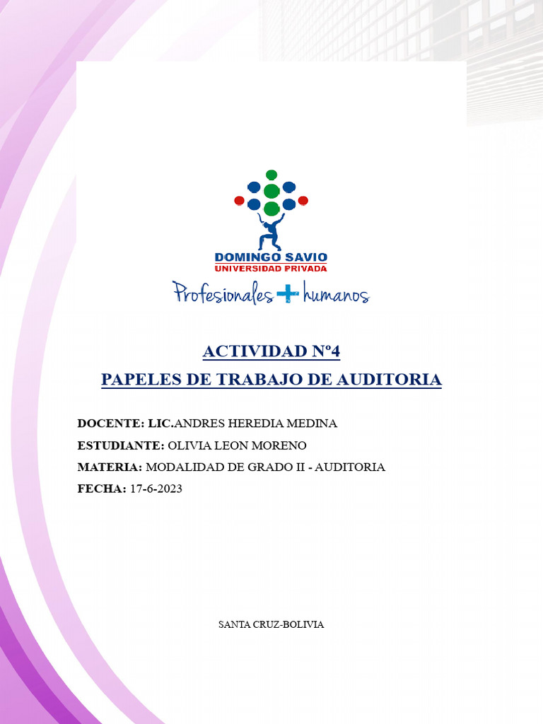 (PAPELES DE TRABAJO DE AUDITORIA) Excelente | PDF | Auditoría | Contabilidad