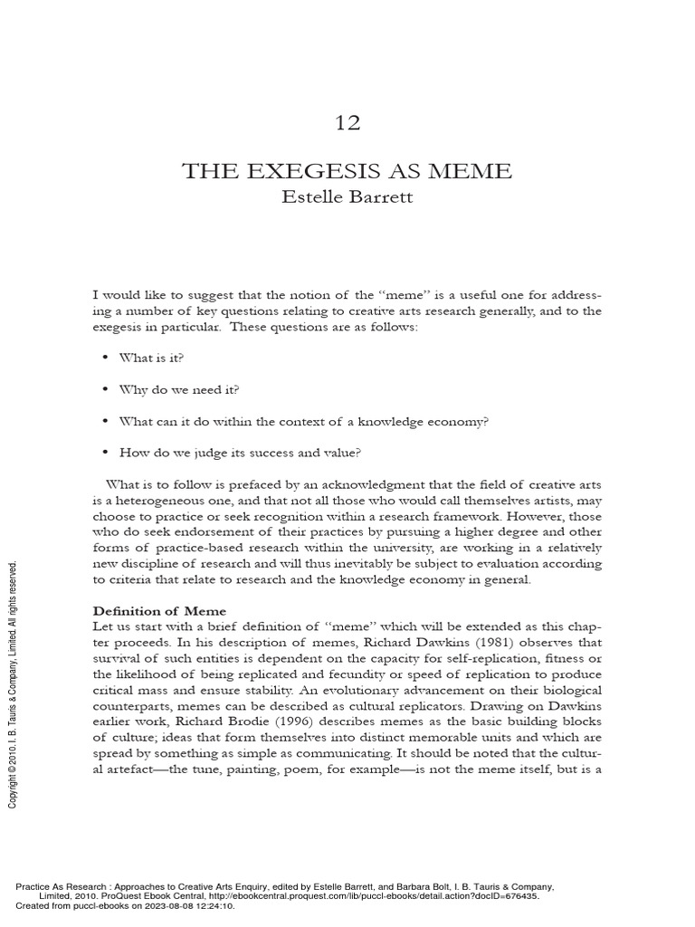 The Exegesis As Meme 12: Estelle Barrett | PDF | Meme | Knowledge