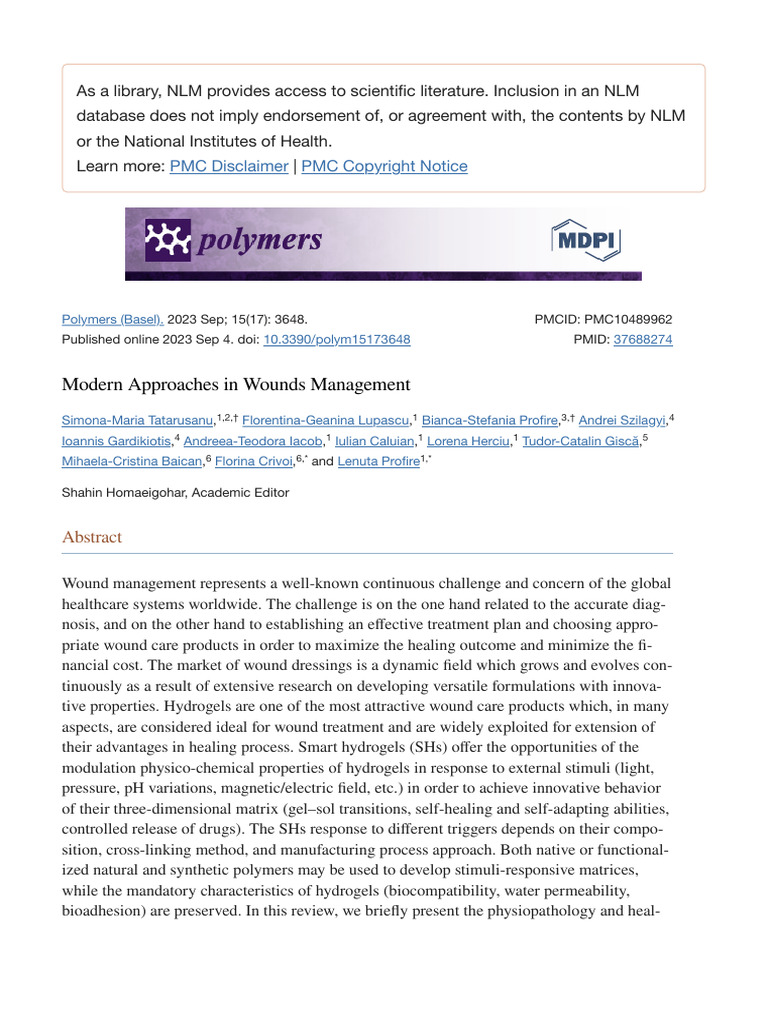 Modern Approaches in Wounds Management - PMC | PDF | Wound Healing | Wound