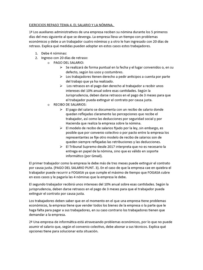 Ejerciciso Repaso Tema 4 FOL | PDF | Salario | Salario mínimo